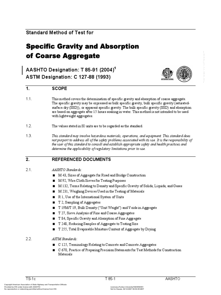 Specific Gravity and Water Absorption of Coarse Aggregate PDF | PDF ...