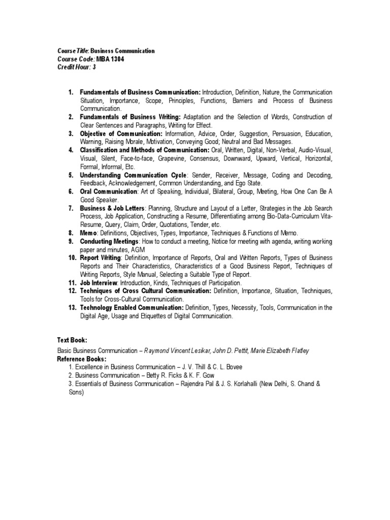 MBA Business Communication Syllabus | PDF | Communication | Semiotics