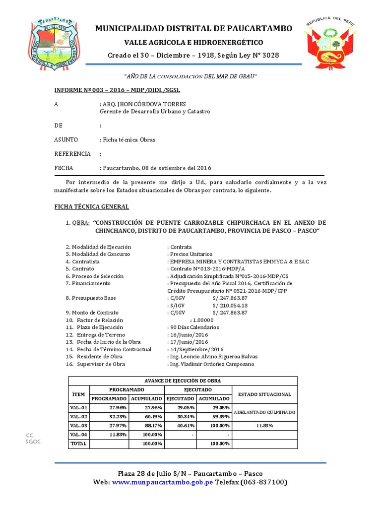 Ficha Técnica Obras | PDF | Presupuesto | Science