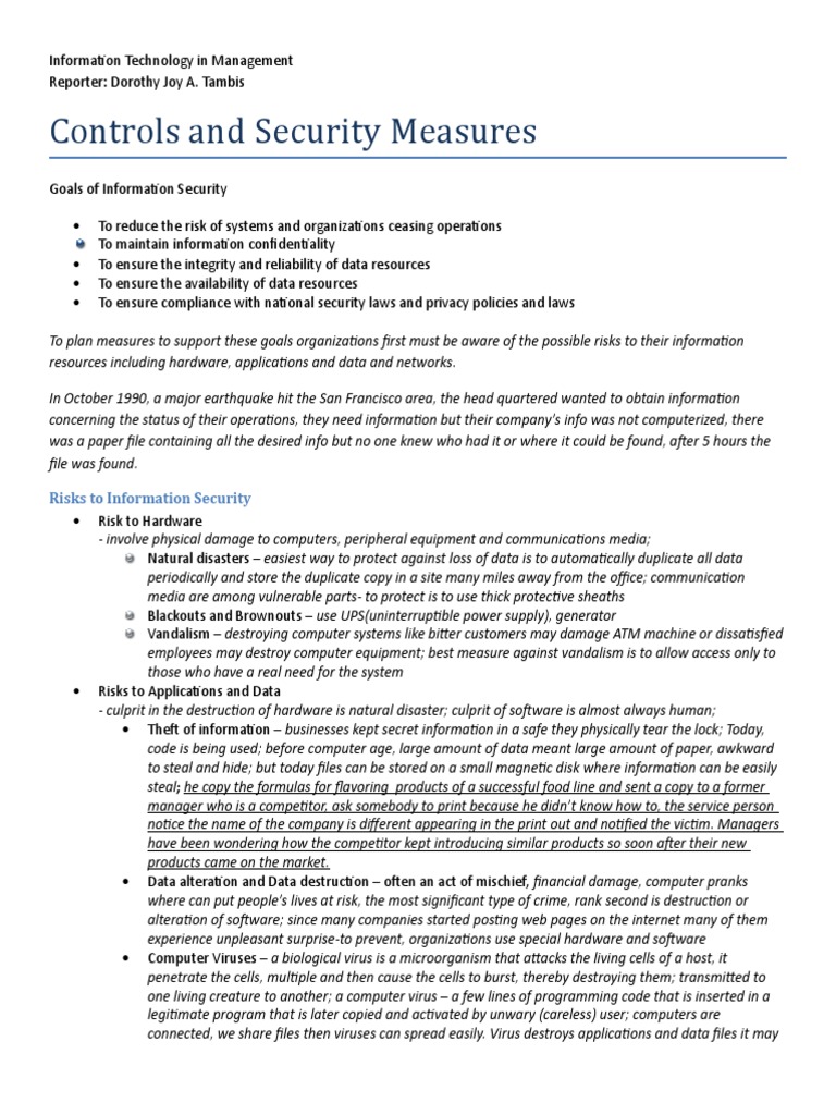 Controls and Security Measures | PDF | Public Key Cryptography | Key ...