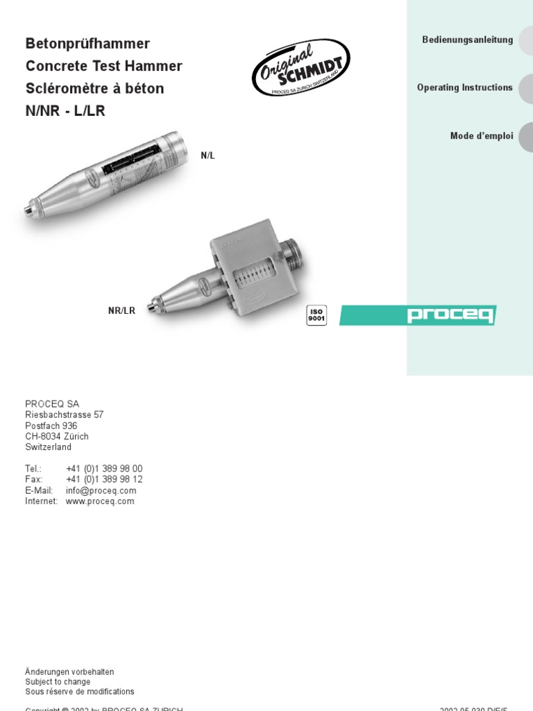 Schmidt Hammer Type N L NR LR Manual | Hammer | Concrete