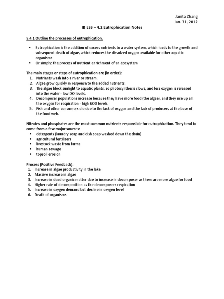 5.4 Eutrophication Notes | Download Free PDF | Eutrophication | Systems ...
