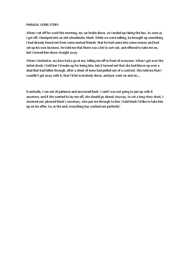Phrasal Verbs Story | PDF Phrasal Verbs Story | PDF