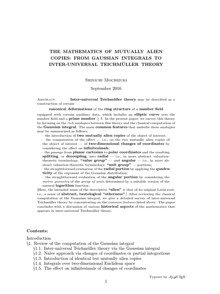 Gaussians, and Inter-Universal Teichmuller Theory | PDF | Field (Mathematics) | Integral