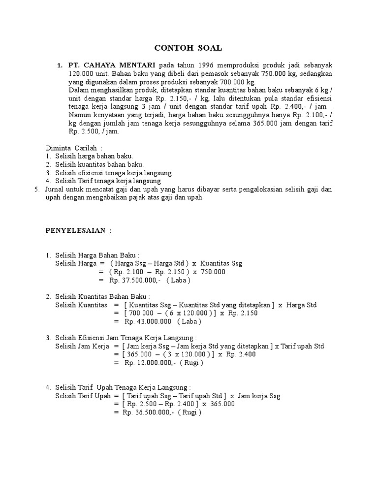 Contoh Soal Standard Costing | PDF