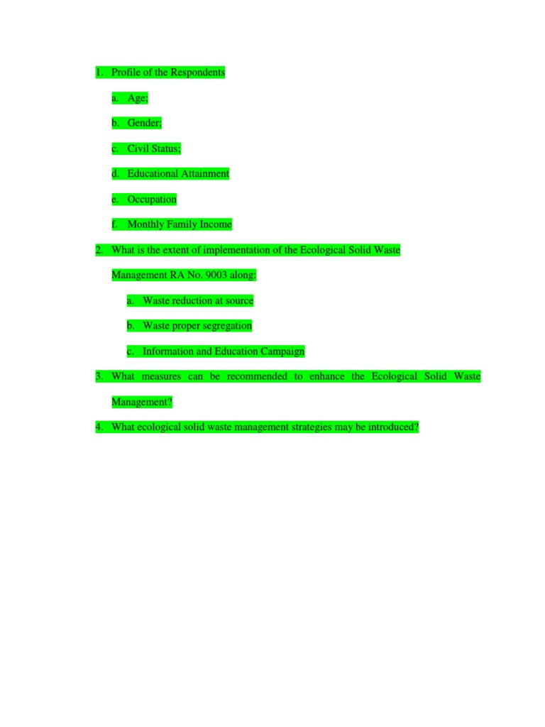 Survey Questionnaires | PDF | Waste Management | Municipal Solid Waste