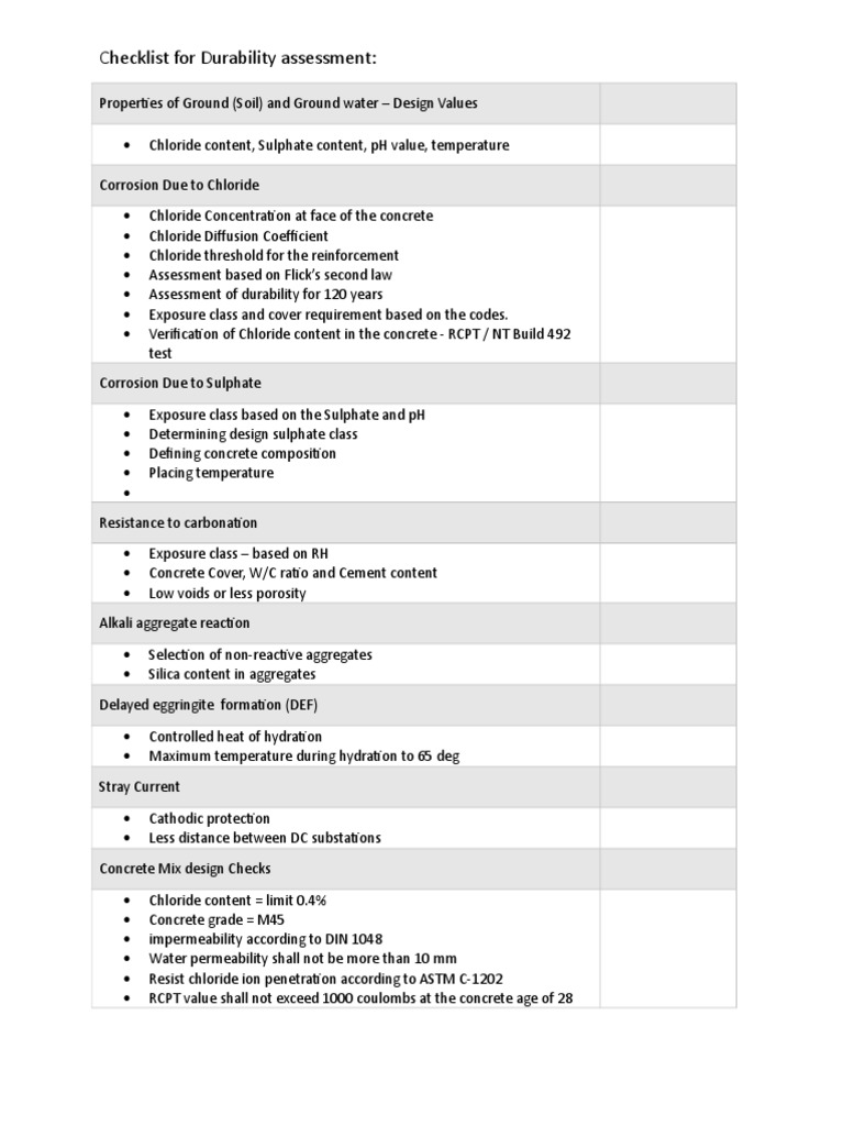 Durability Checklist | PDF