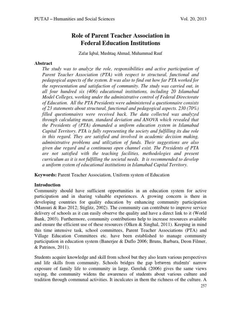 role of Parent Teacher Association | PDF | Community | Teachers