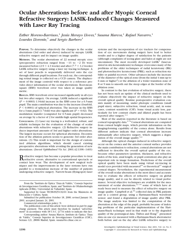 Ocular Aberrations Before and After Myopic Corneal Refractive Surgery ...