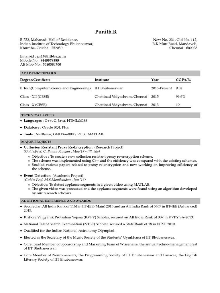 Resume IITBomay | PDF | Academia | Computing