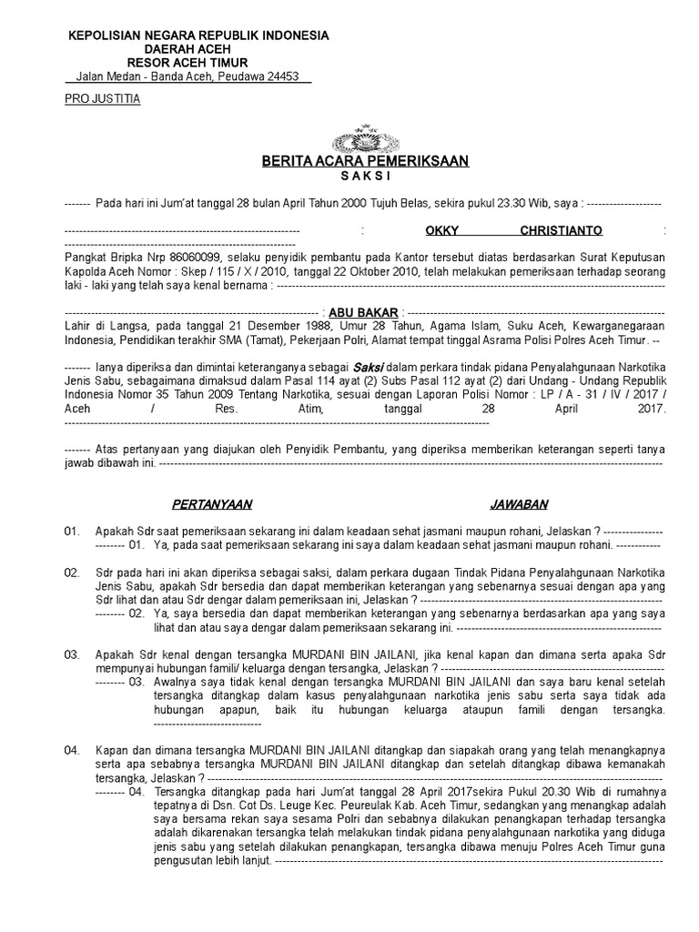 BAP Saksi - Saksi | PDF