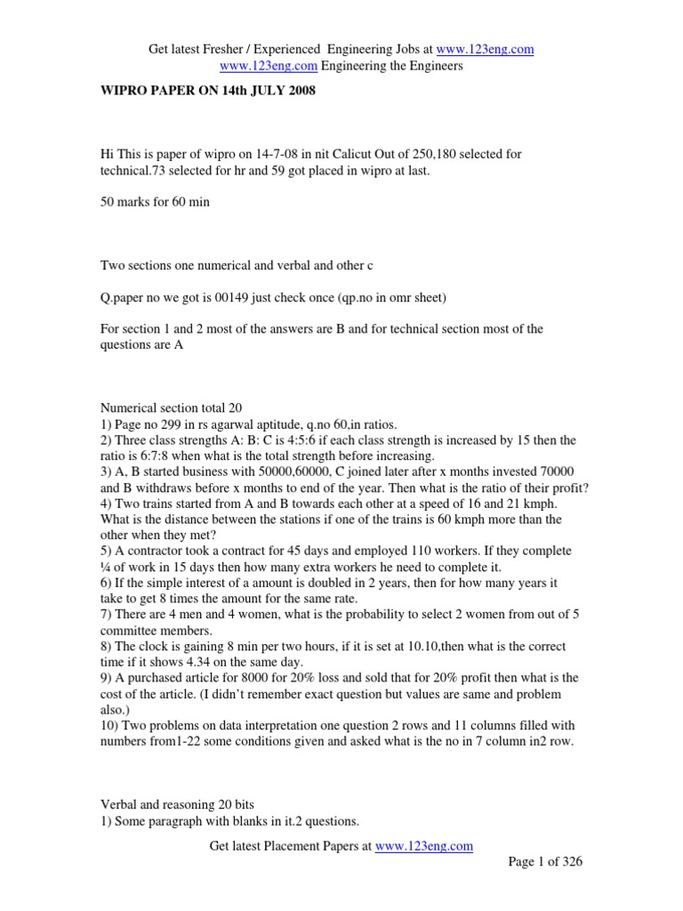 Wipro Placement Papers PDF | PDF | Business