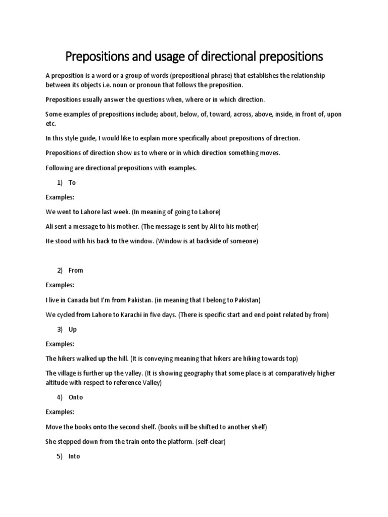 Style Guide - Directional Prepositions | PDF | Preposition And ...