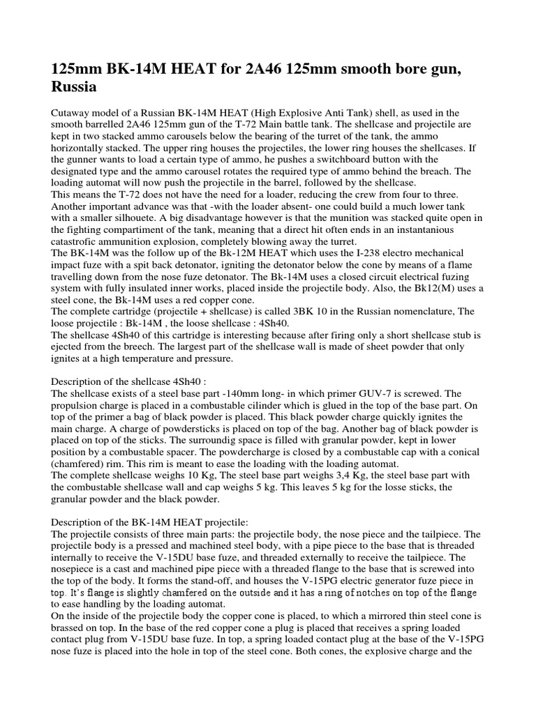 125mm Gun Tank BK HEAT | PDF | Fuze | Ammunition