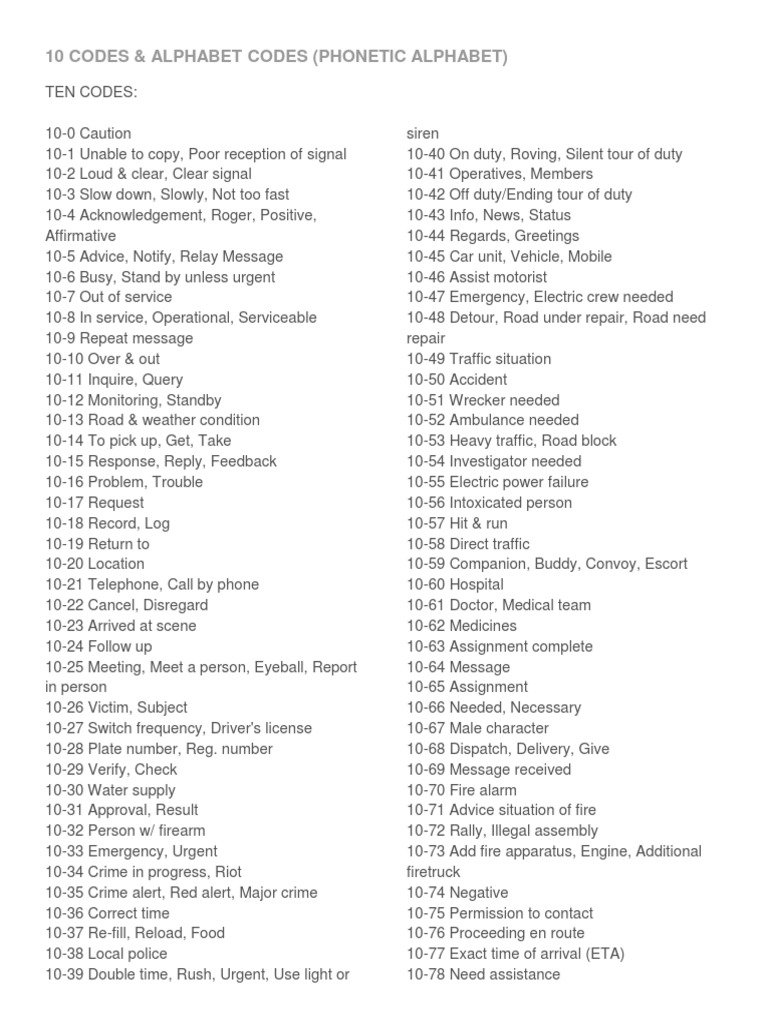 10 Codes | PDF | Emergency Incident | Transport