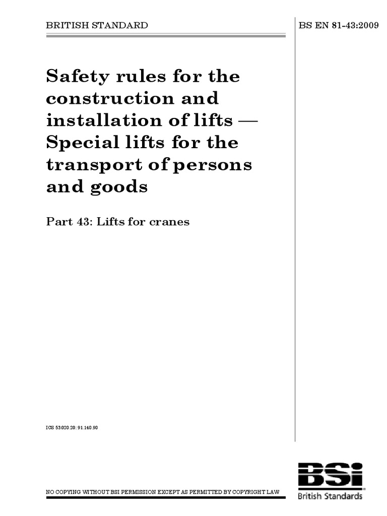 BS en 81.43.2009 | PDF | Elevator | Structural Load
