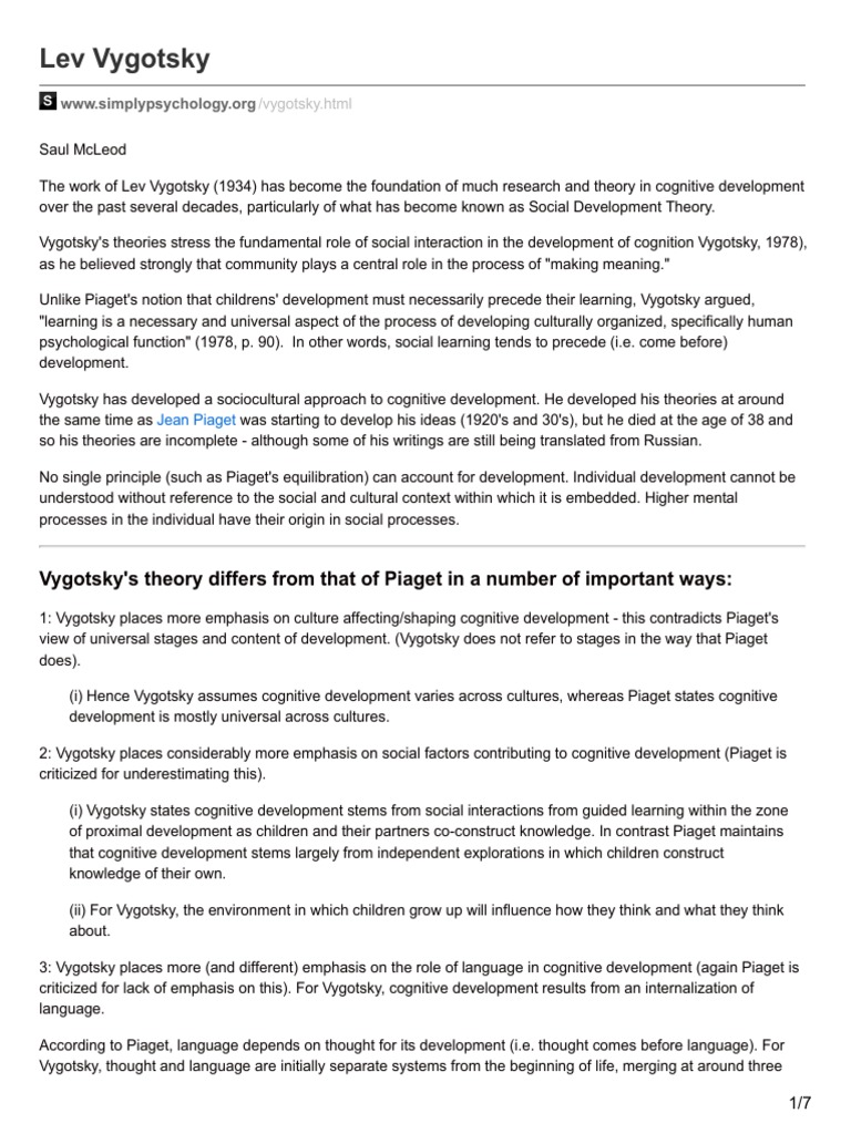 Vygotsky | PDF | Cognitive Development | Thought