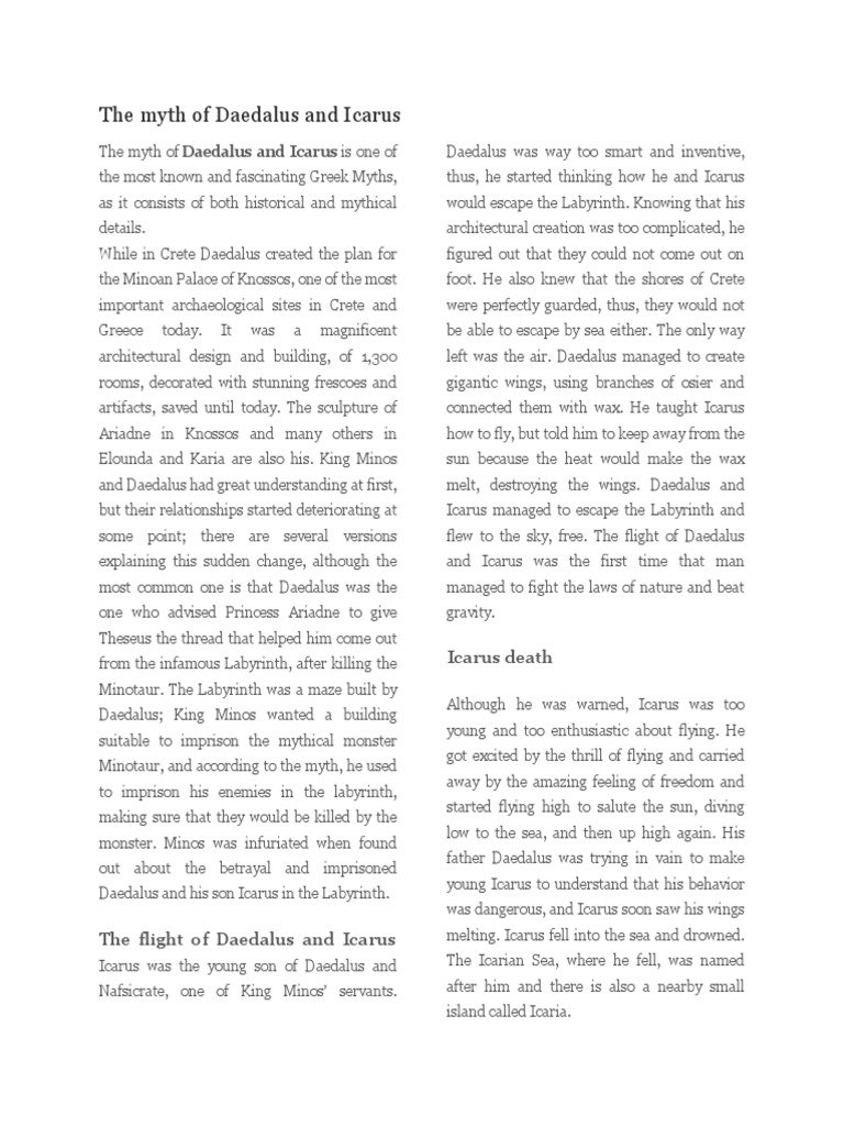 Daedalus and Icarus: A Greek Myth | PDF | Paleo Balkan Mythology ...