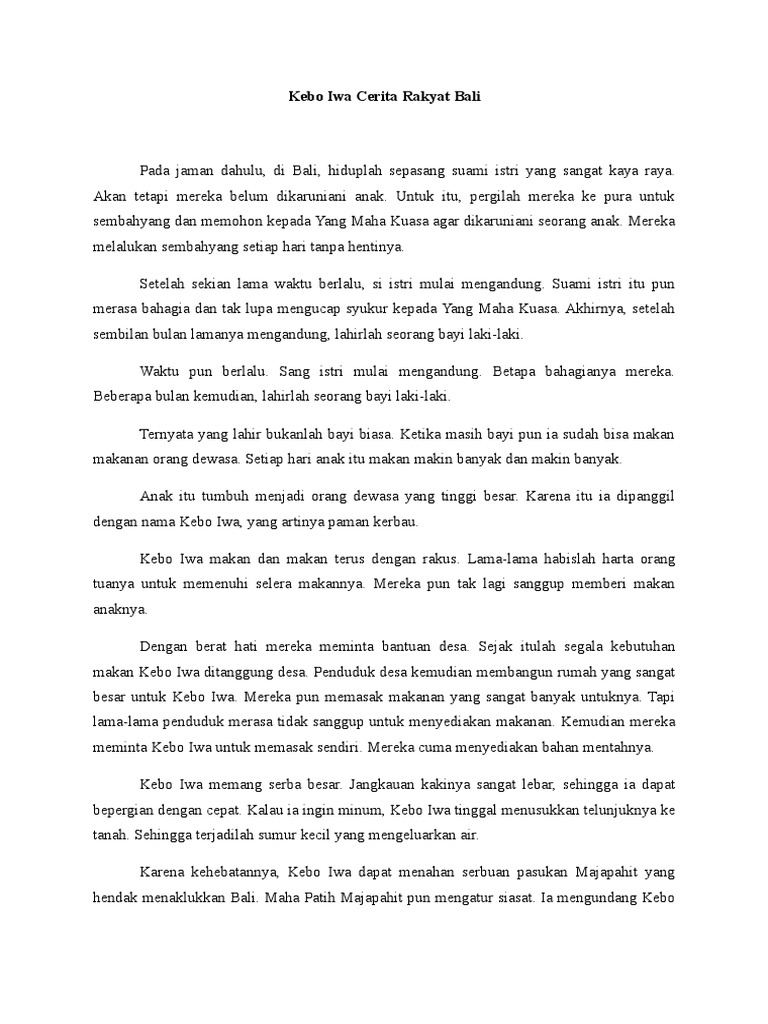 Kebo Iwa Cerita Rakyat Bali | PDF