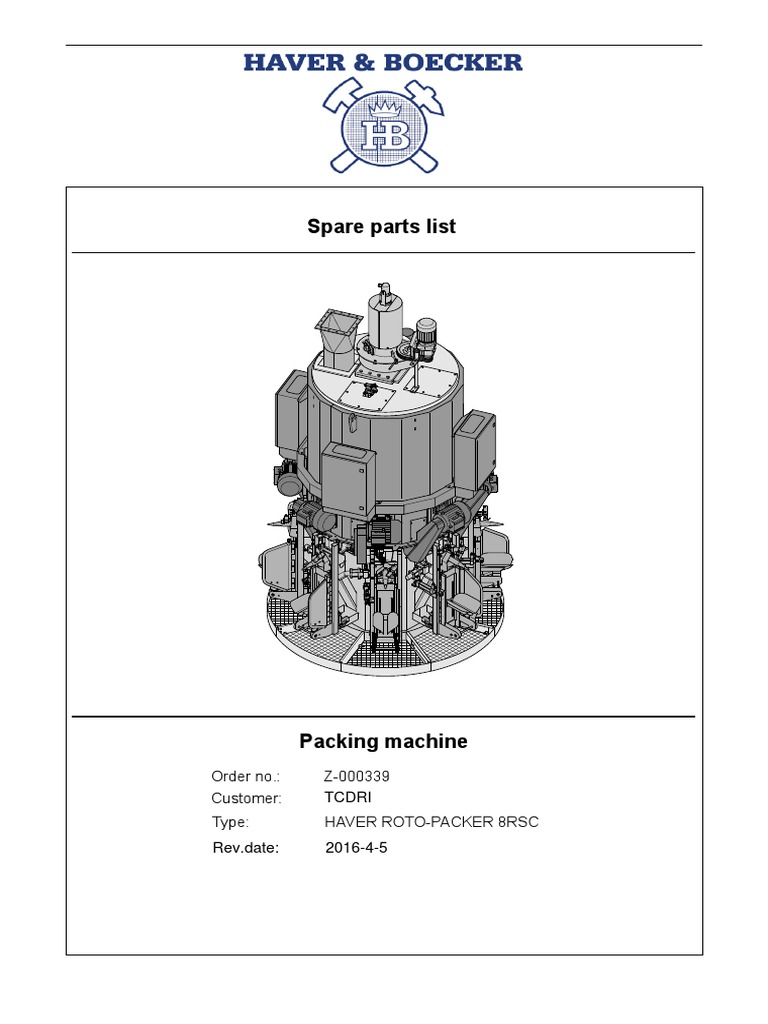 Spare Parts Catalog for HAVER ROTO-PACKER 8RSC Packing Machine | PDF