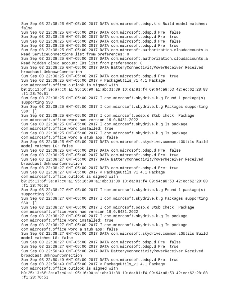 Log of Microsoft Office Application Startup Events and System Messages ...