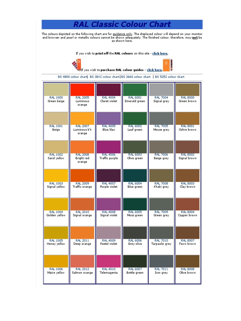 Color Chart (Ral No.,Bs381c,Bs4800,Bs2660,Bs5252)