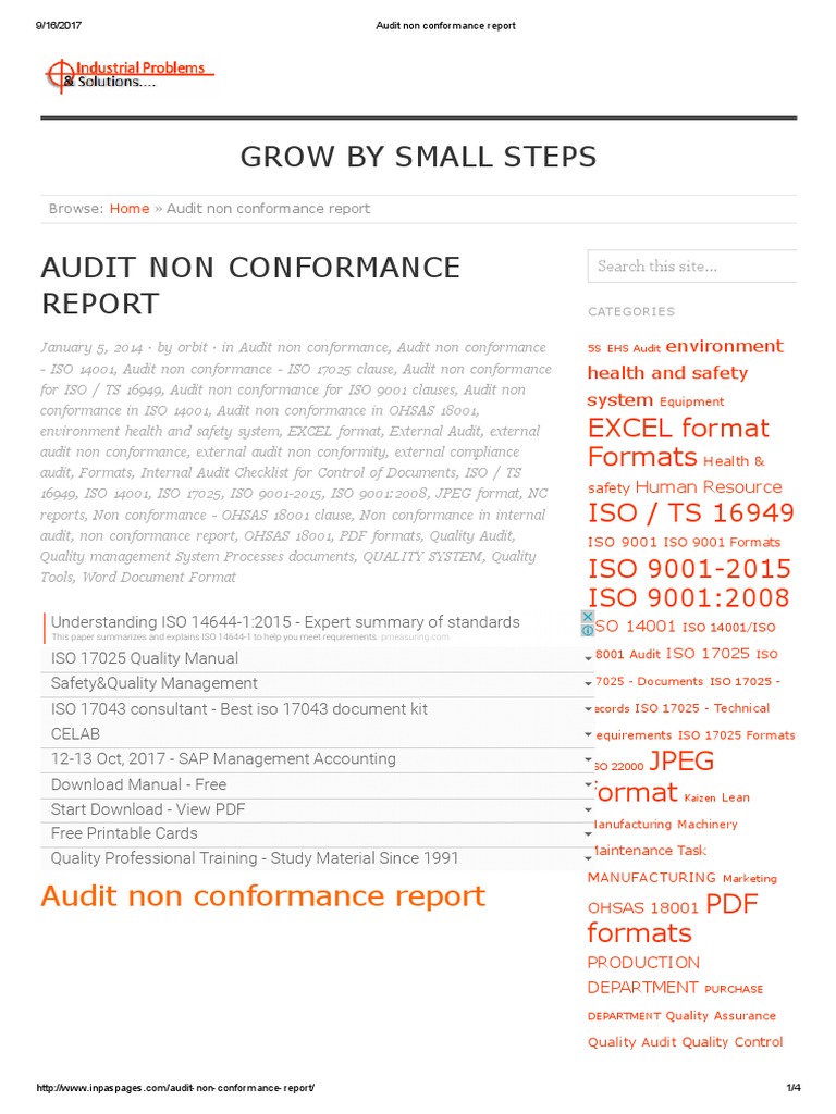 Audit Non Conformance Report | PDF | Iso 9000 | Audit