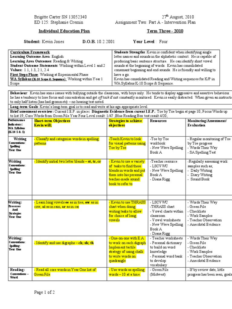 Example of Assessment For Website Iep PDF | PDF | Individualized ...
