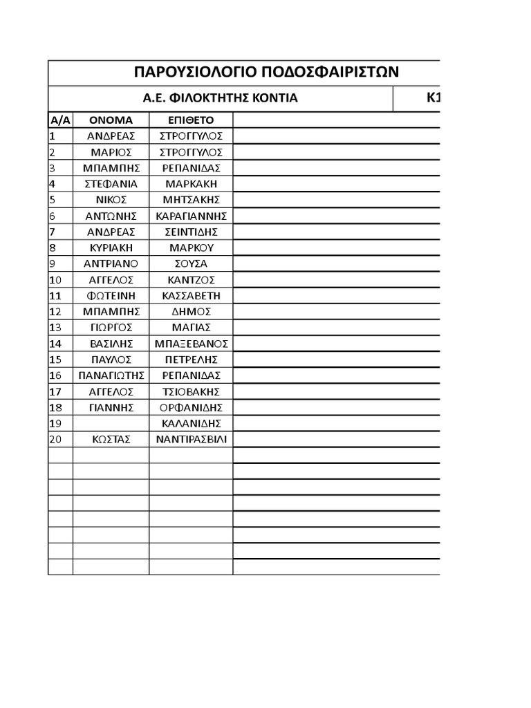 Παρουσιολόγια Ποδοσφαιριστών | PDF