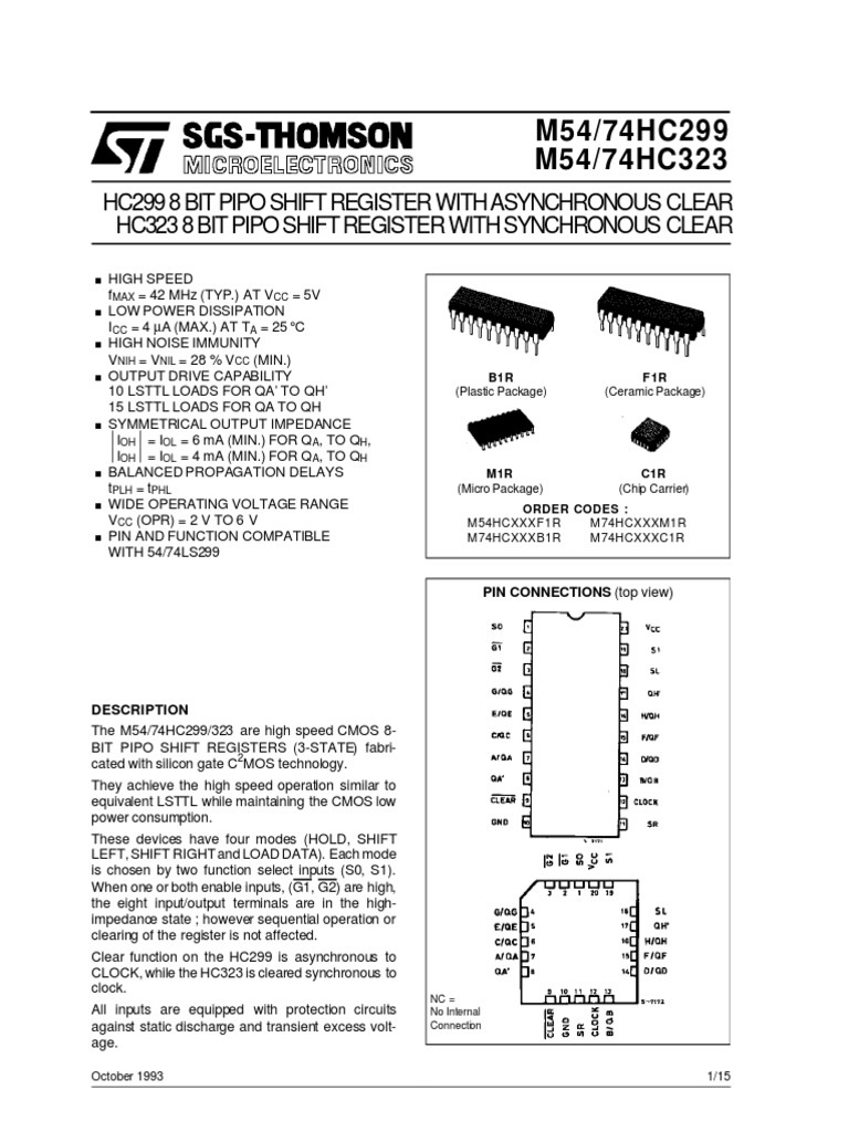 74HC299 | PDF | Cmos | Input/Output