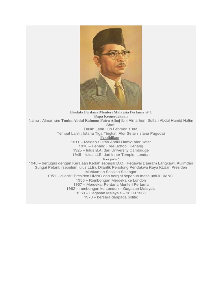 Biodata Perdana Menteri Malaysia | PDF