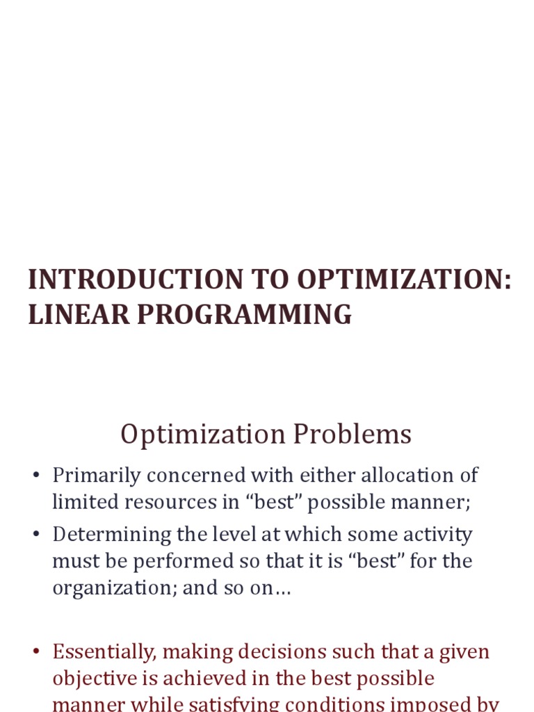 Introduction To Optimization: Linear Programming | PDF | Linear ...