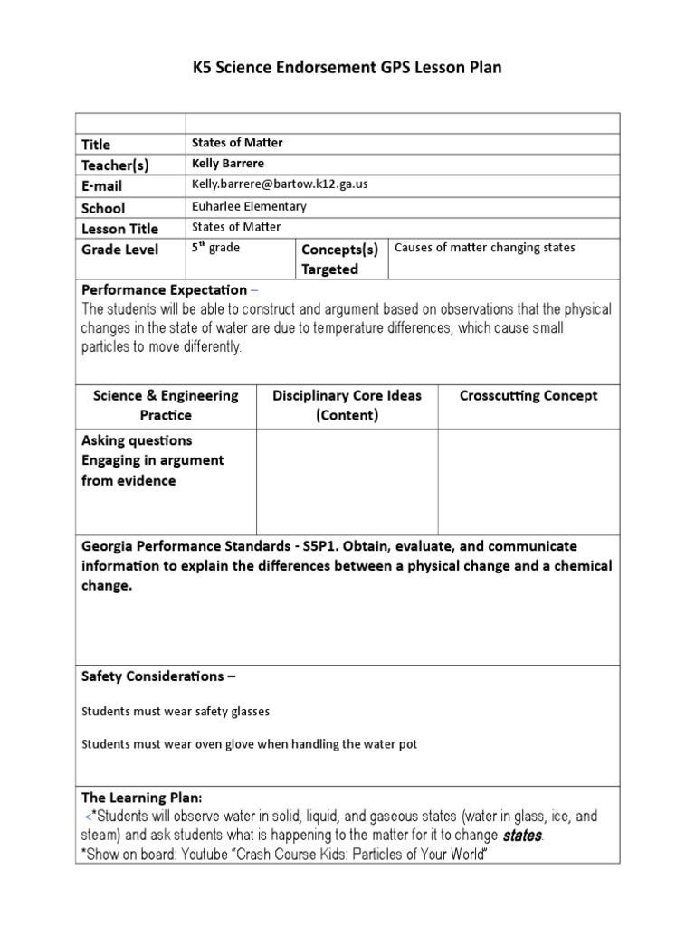 States of Matter Lesson Plan | PDF | Matter | Gases