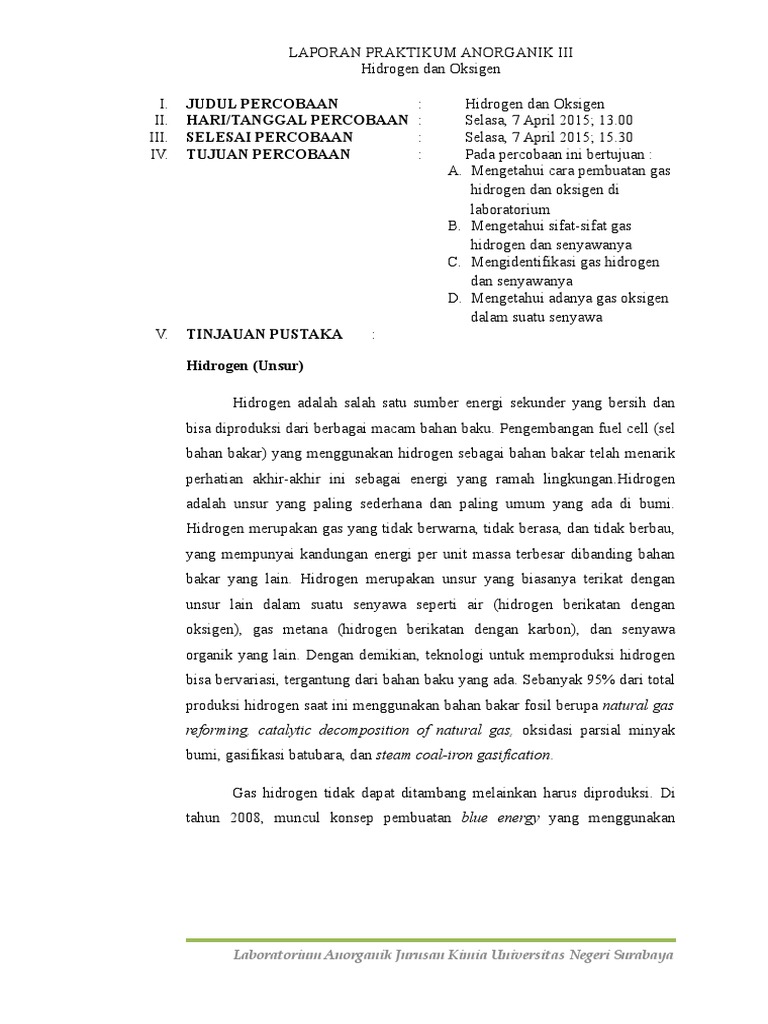Lapres Hidrogen Oksigen | PDF