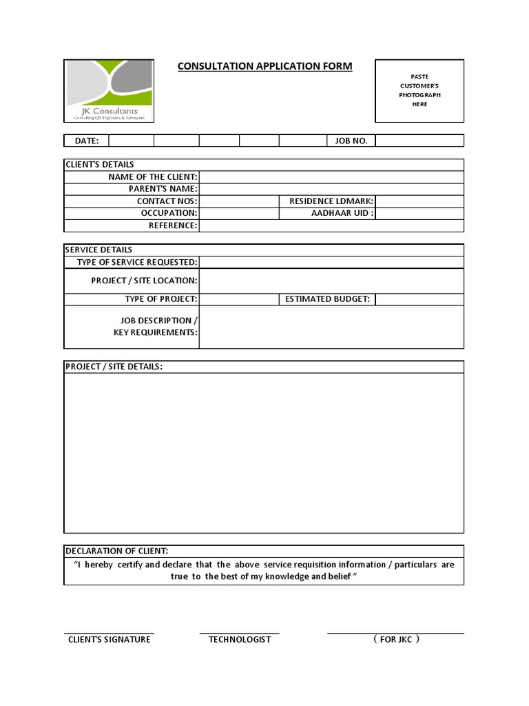 Client Consultation Application Form | PDF