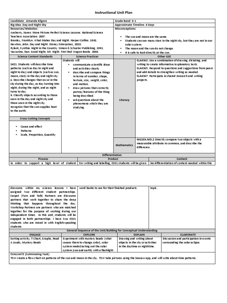 Day and Night Unit Plans | Download Free PDF | Sky | Sun