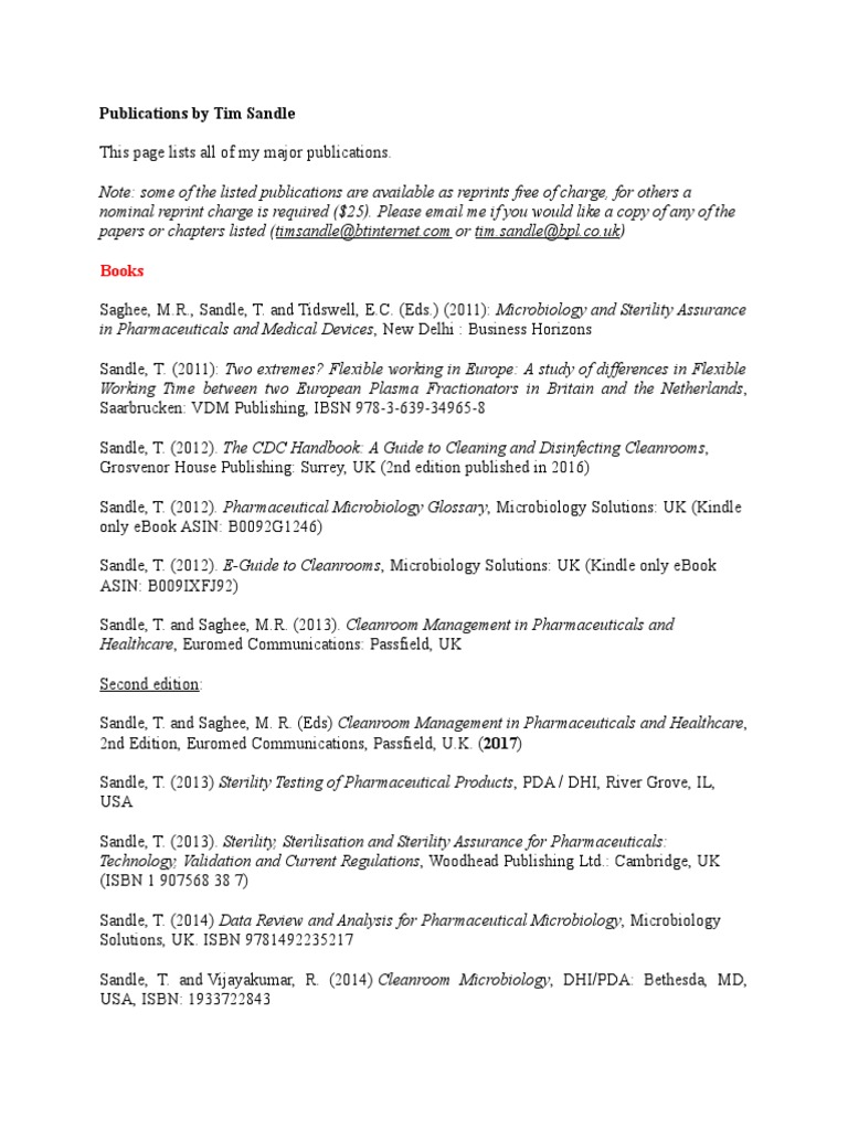 Publications by Tim Sandle (3rd Revision) | PDF | Antimicrobial Resistance | Sterilization ...