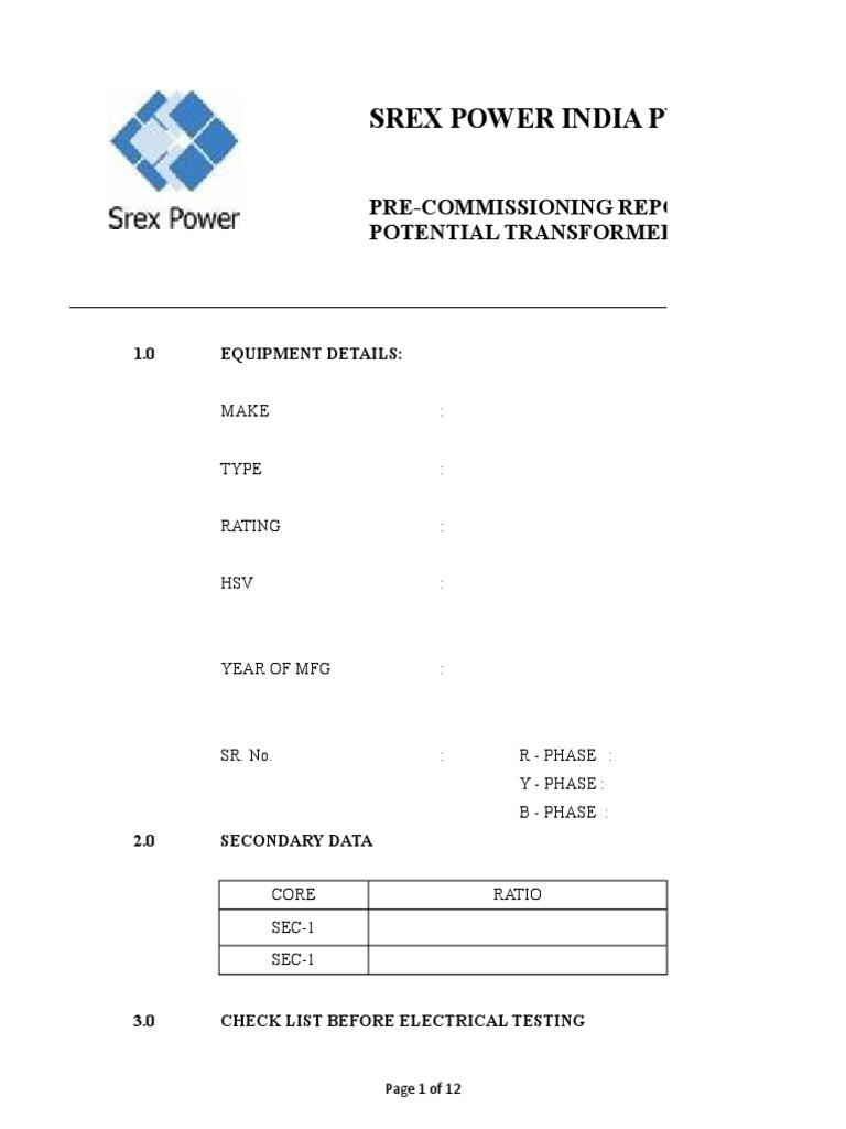 Srex Power India Pvt. LTD.: Pre-Commissioning Report of Potential ...