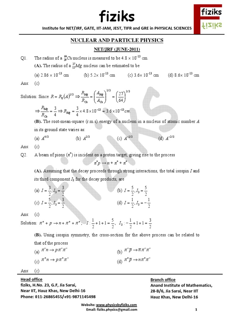 9.nuclear and Particle Physics - NET-JRF - VKS | PDF | Electronvolt | Higgs Boson
