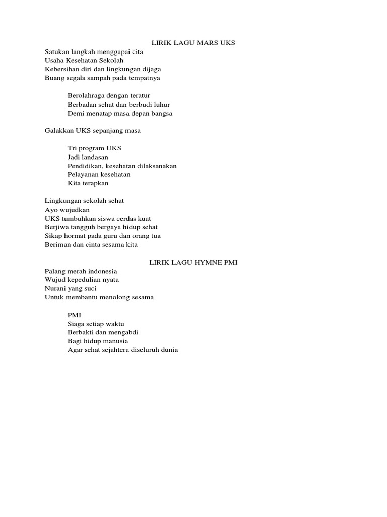 Lirik Lagu Mars Uks Lirik Lagu Mars Uks