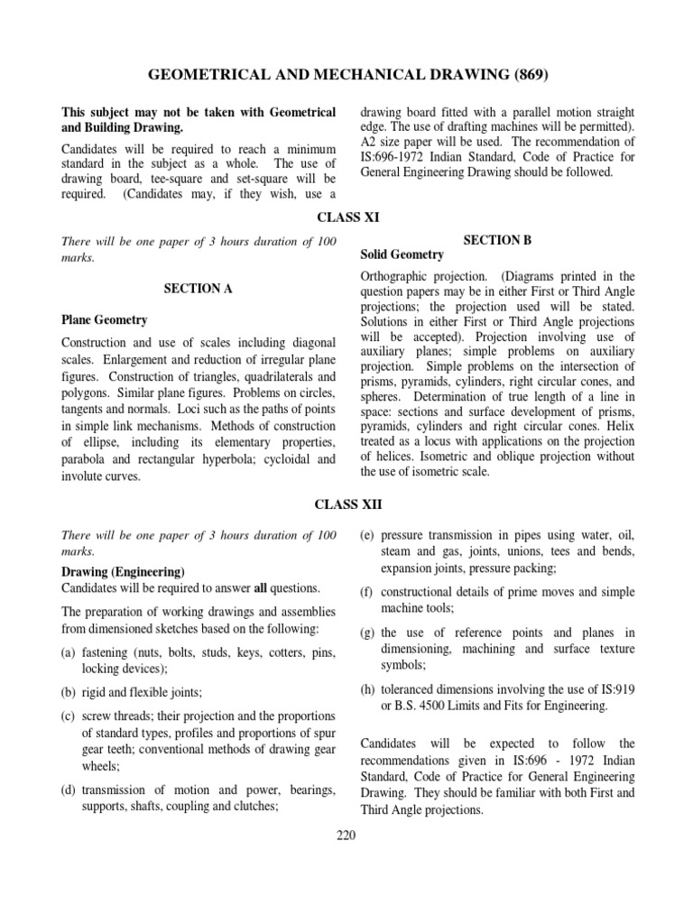 ISC Geometrical and Mechanical Drawing Syllabus PDF | PDF | Technical ...