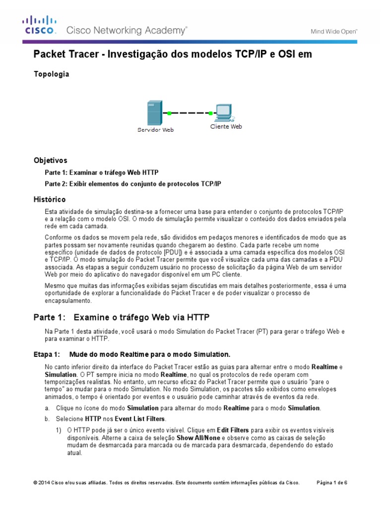 3.2.4.6 Packet Tracer - Investigating The TCP-IP and OSI Models in Action Instructions MAT | PDF ...