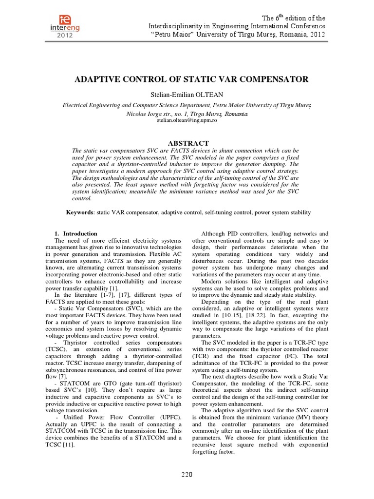 Adaptive Control of Static Var Compensator | PDF | Capacitor | Ac Power