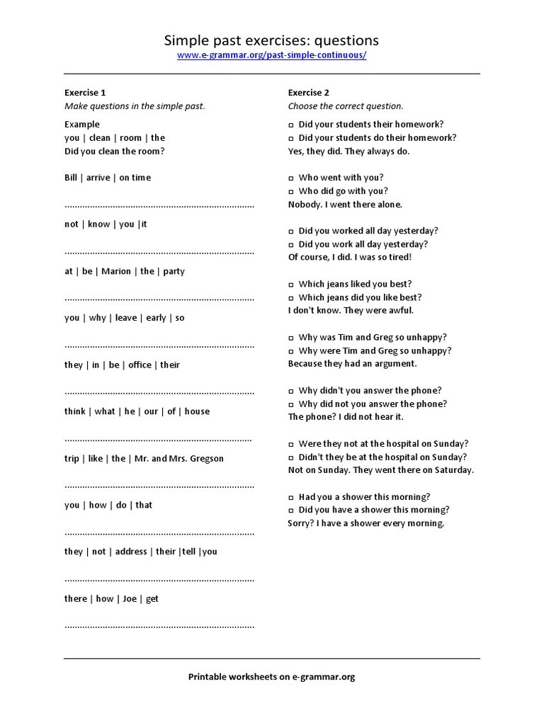 Past Simple Questions Worksheet | PDF | Language Arts & Discipline