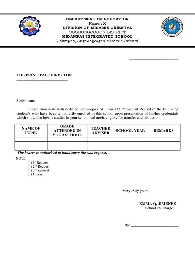 Form 138 Request Form | PDF