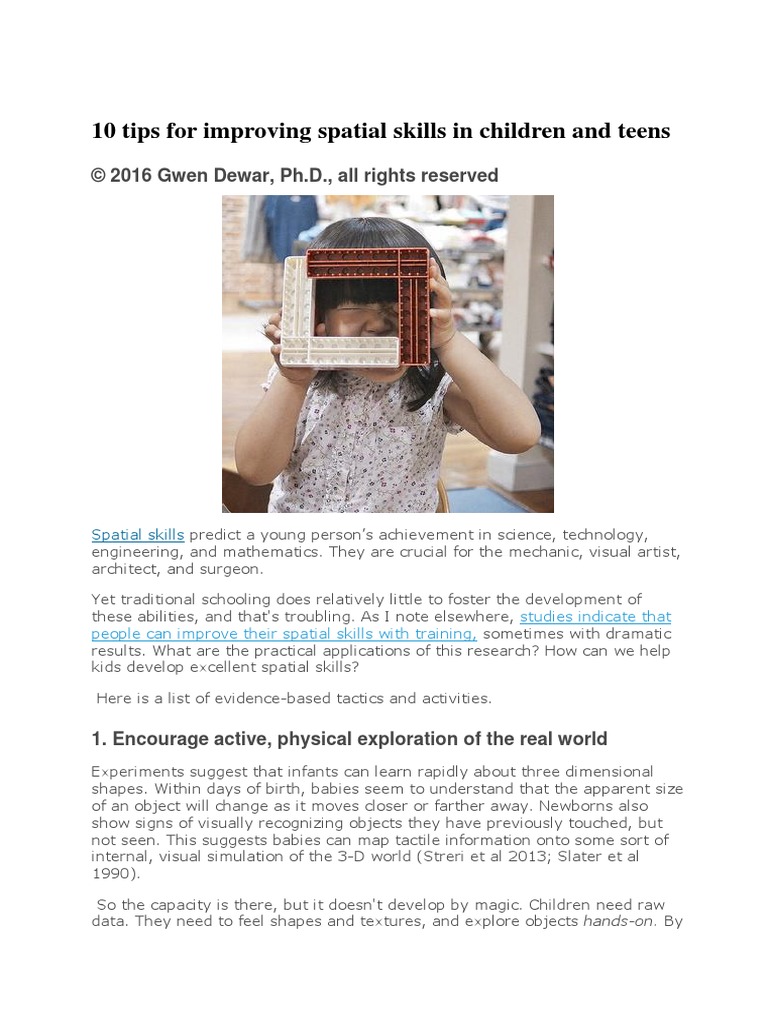 10 Tips For Improving Spatial Skills in Children and Teens | PDF ...