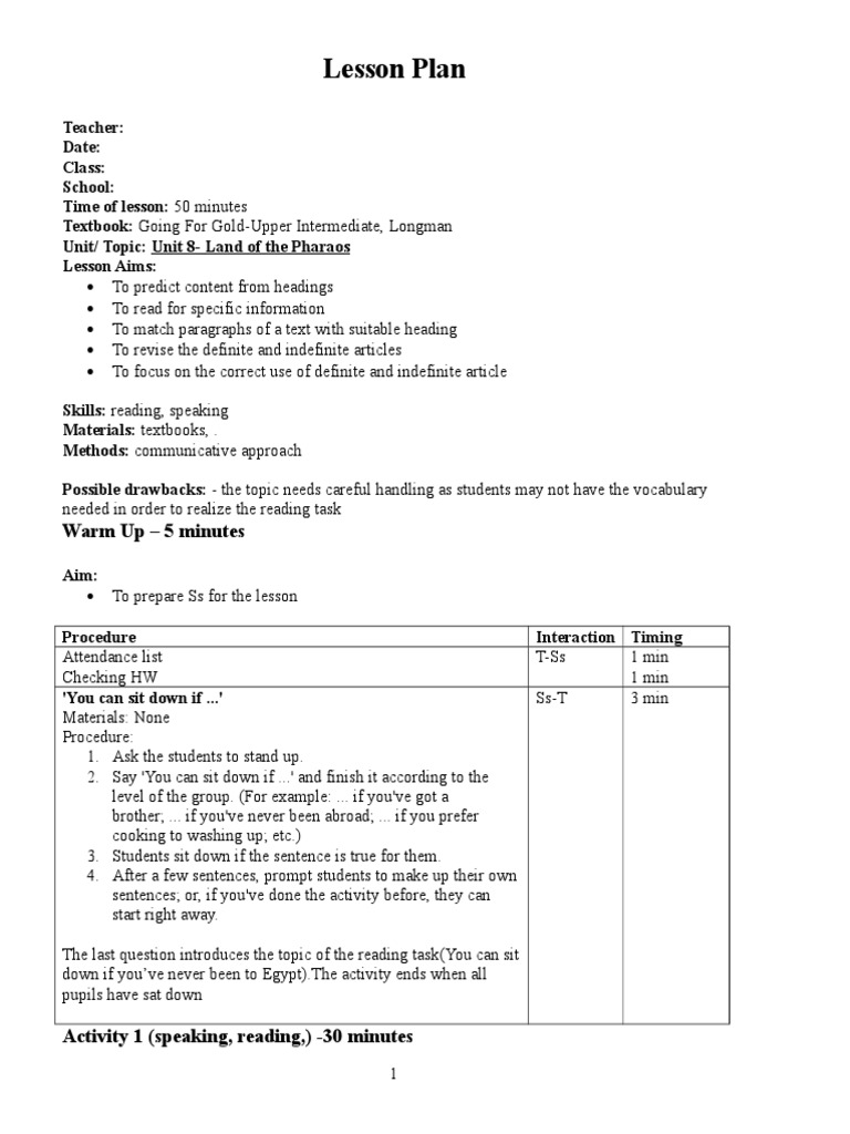 Lesson Plan: Warm Up - 5 Minutes | PDF | Pyramid | Lesson Plan