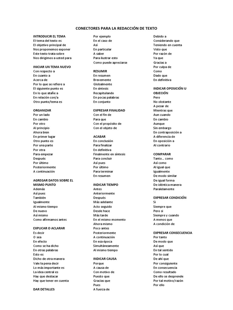 Conectores Para La Redacción de Texto | Razón | Epistemología