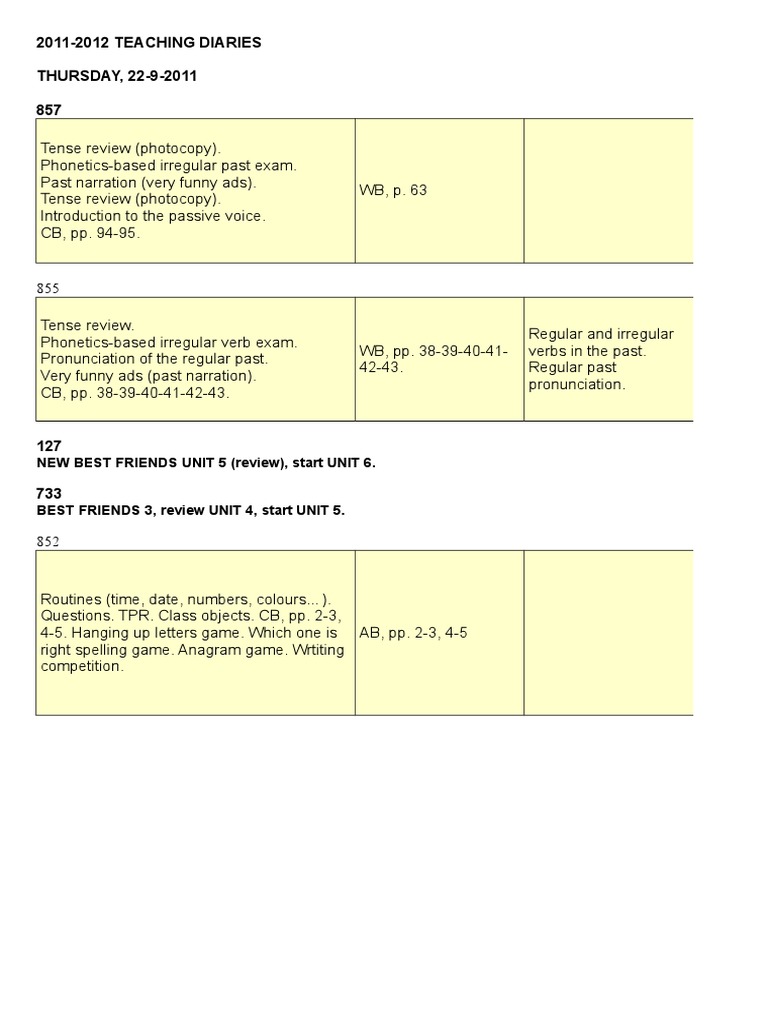 2011 - 2012 Teaching Diaries | PDF
