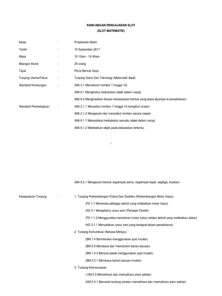 Rancangan Pengajaran Slot | PDF